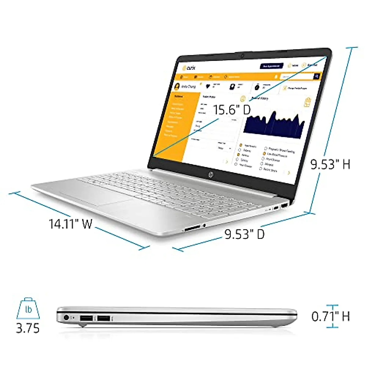 HP 15.6" FHD Touchscreen Business Laptop, 11th Gen Intel Core i3-1115G4 Processor, Windows 10 Pro, 12GB RAM, 256GB SSD, HDMI, WiFi 5, Fingerprint Reader, Long Battery Life, PCS