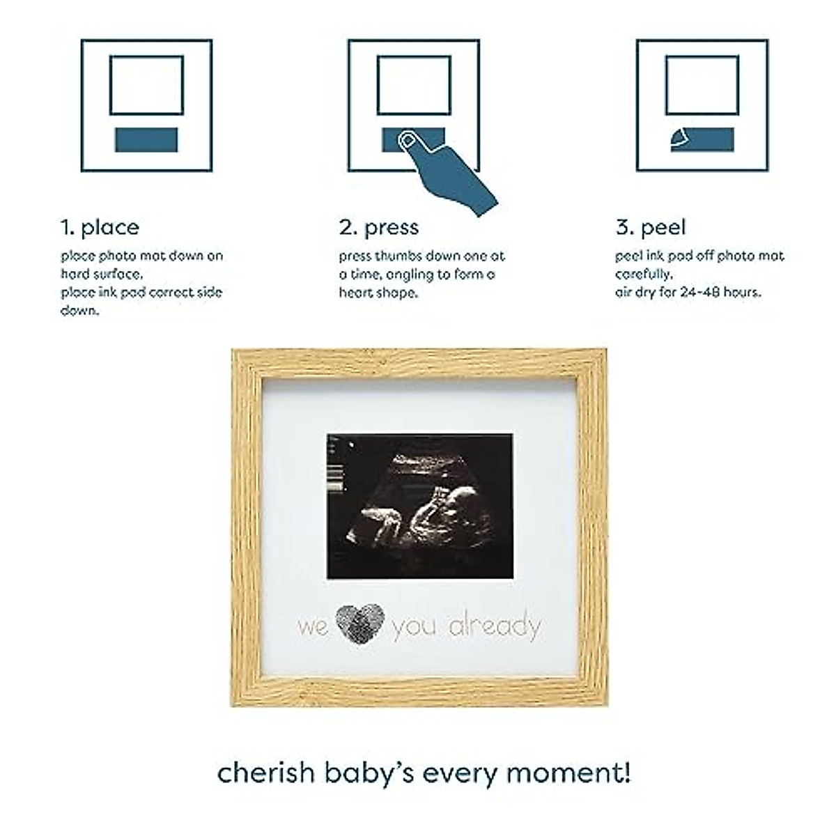 Reece Studio Thumbprint Sonogram Picture Frame, Gender Neutral Baby Keepsake Frame, Family Keepsake, With Included Ink Pad For Mom And Dad's Thumbprints
