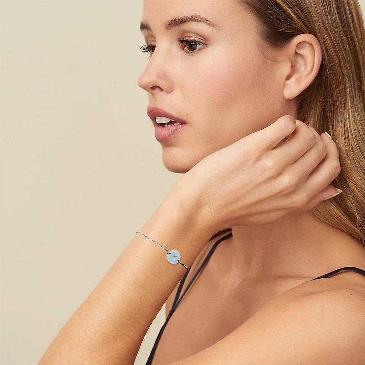 Stainless Steel Initial Bracelet - Delicate Coin Letter C - Dainty Small Disc Name - Personalized Monogram Charm Bracelet for Women