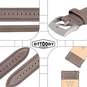 OTTOODY Leather Watch Bands 22mm 21mm 20mm 18mm Quick Release Watch Straps, Classic Top Grain Leather Watch Band for Men Replacement Bands for Watch and Smartwatch,Grey 20mm