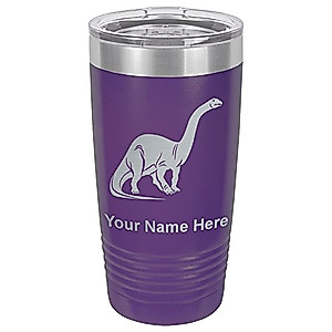 LaserGram 20oz Vacuum Insulated Tumbler Mug, Brontosaurus Dinosaur, Personalized Engraving Included (Dark Purple)