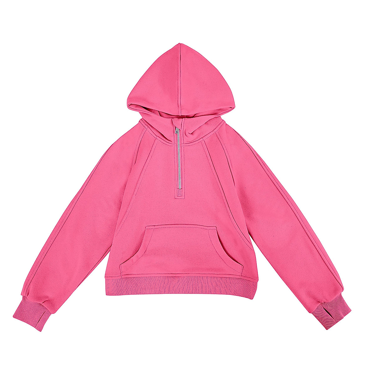 Girls' Hoodies Sweatshirts Half Zipper Pullover Crop Tops for Teen Girls Long Sleeve Sweater Thumb Hole Pink Red