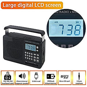 AM FM Portable Radio-PANASEN Rechargeable Radio Portable AM/FM SW Flashlight 21 Band Shortwave Radios Large LCD Screen USB Speaker MP3 Player Walkman Support TF Card Desk Radio & Office Radio