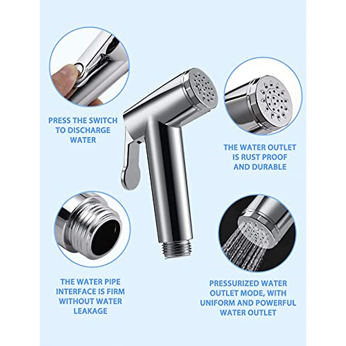 Ultra Light Bidet Toilet Sprayer Head Rustless Handheld Bidet Sprayer Cloth Bathroom Diaper Sprayer for Kitchen and Toilet-Adjustable Water Pressure Control for Feminine Wash(4PCS)