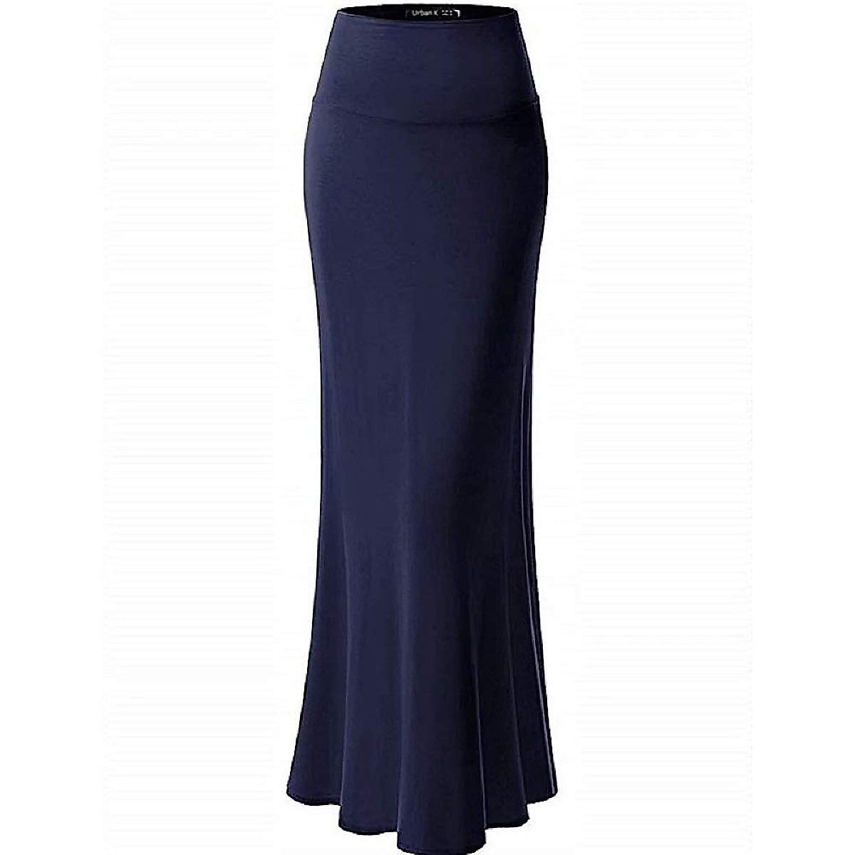 ShezPretty Women's Premium Fold Over High Waist Long Floor Length Maxi Skirt (XLarge, Navy)