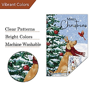 Louise Maelys Merry Christmas Golden Retriever Dog Garden Flag 12x18 Double Sided, Burlap Welcome Winter Christmas Tree Garden Yard Flags for Xmas Outside Outdoor Decoration (ONLY FLAG)