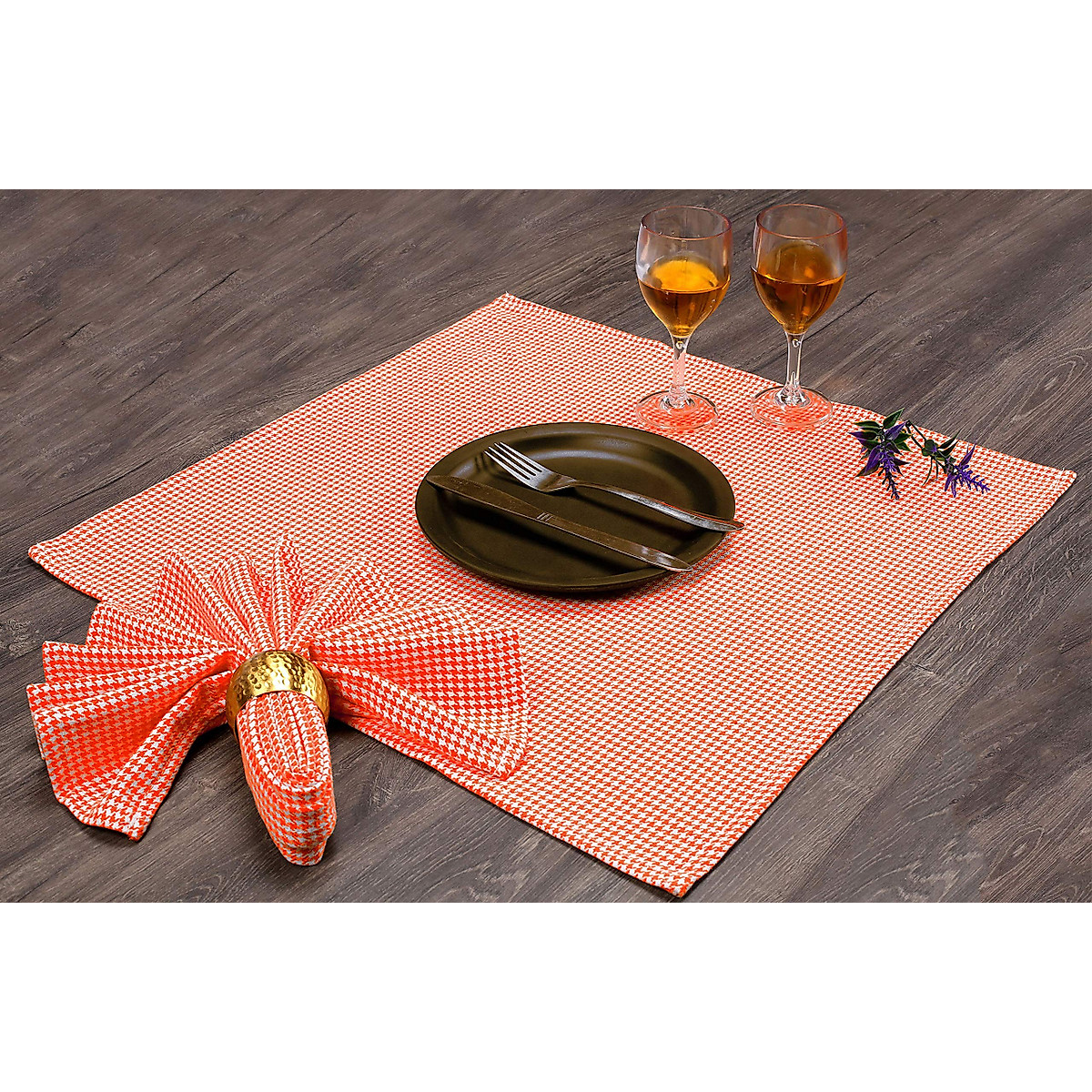 Native Fab Houndstooth Vintage Cloth Dinner Napkins Set of 12 Cotton 18x18 Soft Absorbent Restaurant Hotel Quality - Everyday Easy Care Washable Wedding Dinner Napkins Bulk - Orange