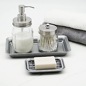 Kitchen and Bathroom Soap Dish Tray - Metal 2-Piece Soap Dish Tray with Drainage Grid and Holder for Kitchen Sink Countertops to Store Soap, Sponges, Scrubbers - Rust Resistant (2 Pack, Silver)