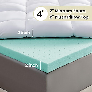 Dourxi Dual Layer 4 Inch Queen Size Mattress Topper, 2 Inch Cooling Gel Memory Foam Plus 2 Inch Down Alternative Pillow Top with 8-21 Inch Deep Pocket
