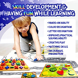 12 Pack Premium Chunky Wooden Puzzles for Toddlers Ages 2-4 - Toddler Learning Toys for Boys & Girls - Alphabet, Numbers, Fruits, Sea Life, Vehicles, Animals - Jigsaw Peg Puzzles for Kids - Value Set