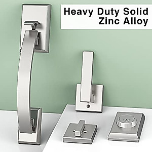 Floresita Front Door Lock Set, Sliver Front Door Handle and Deadbolt Set Adjustable, Satin Nickel Door Handle Heavy and Substantial Exterior Door Handle, Front Entry Door Handle Reversible