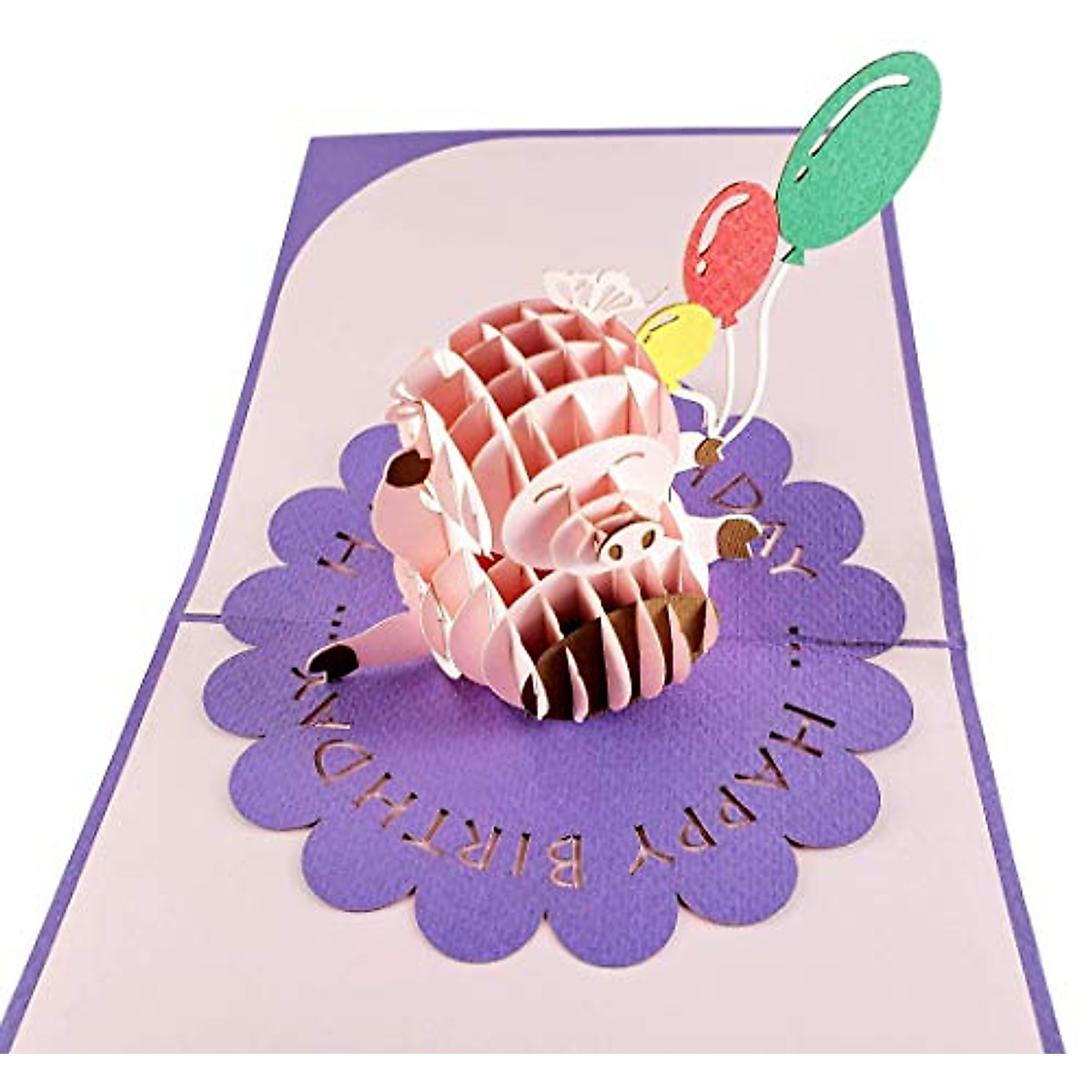 iGifts And Cards Cute Happy Pig Balloons Birthday 3D Pop Up Greeting Card - Awesome, Fun, Cool, Best Wishes, Unique, Funny, Celebration, Son, Daughter, Best Friend, BFF, Congratulations, Wow