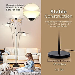 Isloys Floor Lamp, Torchiere Bright Floor Lamp with 2 Reading Lamps for Living Room, Led Floor Lamp with 3 Levels Dimmable Brightness, Industrial Floor Lamp for Reading Offices(3 Bulbs Included)