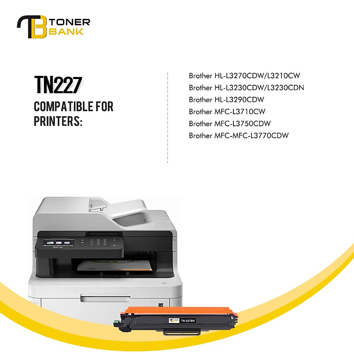 TN-227 Compatible Toner Cartridge Replacement for Brother TN227 TN223 TN-227BK TN-227C TN-227M TN-227Y MFC-L3750CDW MFC-L3770CDW HL-L3210CW HL-L3290CDW Printer (Black Cyan Yellow Magenta, 4-Pack)