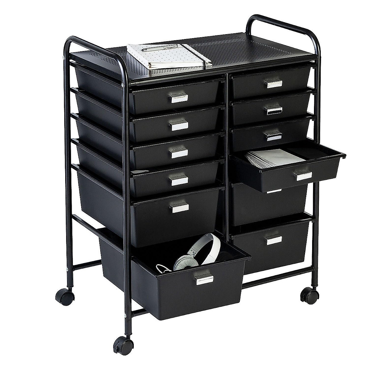 Metal Rolling Storage Cart with 12 Drawers - Black, Metal Rolling Storage Cart with 12 Plastic Drawers, Dimensions: 25.25 x 15.25 x 31.75, made of Metal MATERIAL.