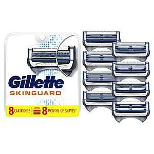 Gillette SkinGuard Men's Razor Blade Refill for Sensitive Skin, 8 Blade Refills, WHITE,NAVY BLUE