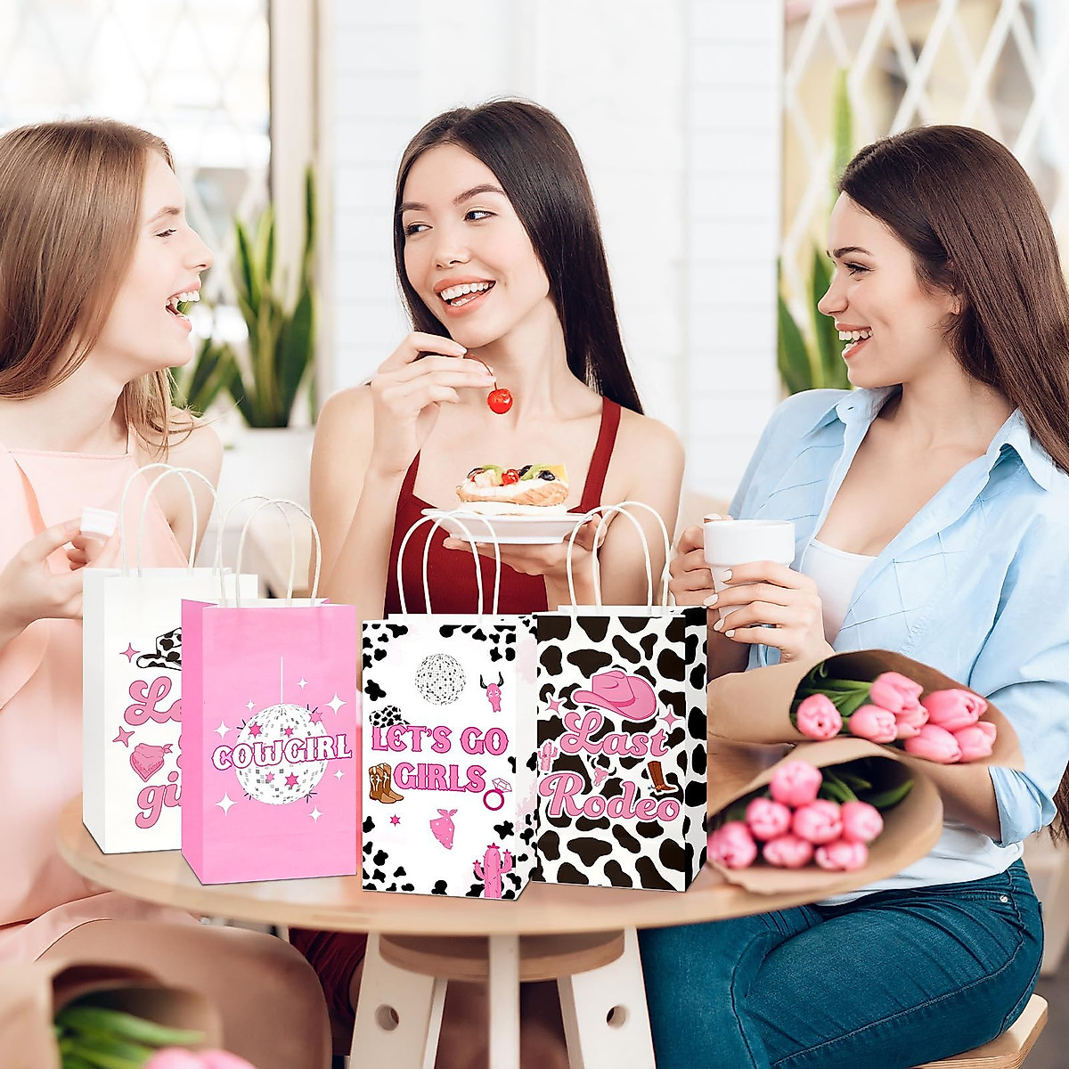 16PCS Let's Go Girls Gift Paper Bags Bachelorette Party Supplies Western Cowgirl Party Favors Bags Last Rodeo Bachelorette Party Decorations Disco Birthday Treat Bags for Bridal Shower Bachelorette
