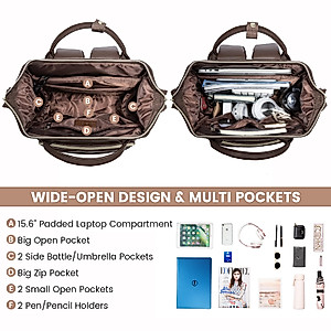 LOVEVOOK Leather Laptop Backpack for Women 17 inch,Travel Backpack Purse Nurse Teacher Backpack Computer Laptop Bag,Professional College Business Work Bags Carry On Backpack with USB Port,Coffee