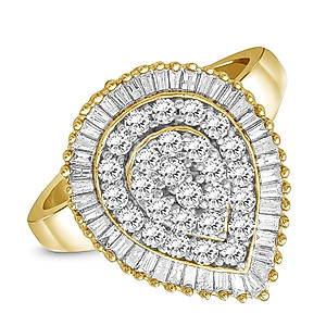 JEWELEXCESS White Diamond 1 Carat Ring with Sterling Silver or 14K Gold over Silver for Women & Girls | Teardrop Halo Promise Ring with Round & Baguette Cut Diamonds