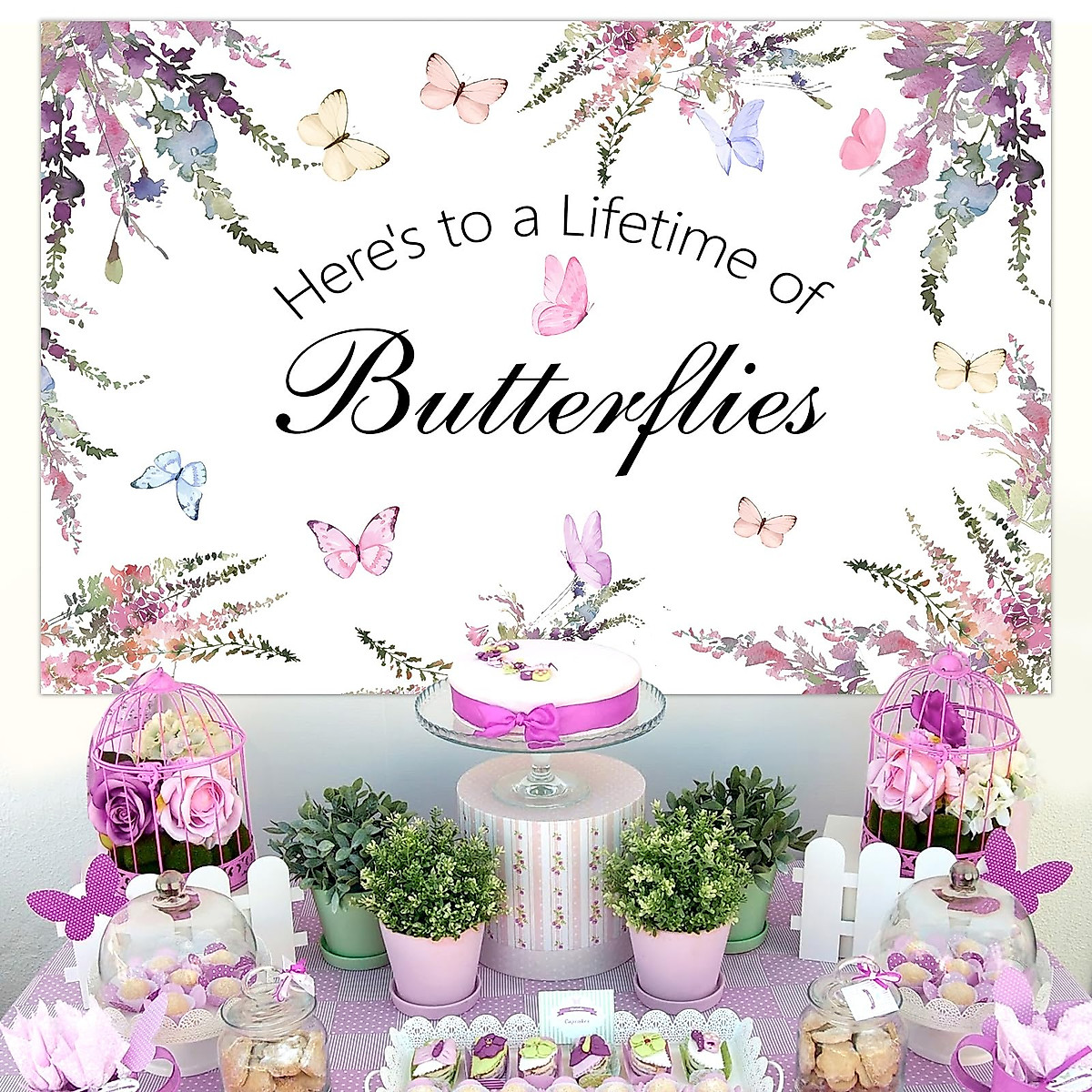Wonmelody Butterfly Bridal Shower Backdrop Banner 7 * 5ft Lifetime of Butterflies Backdrop Butterfly Bride Shower Decorations Butterfly Floral Bridal Shower Banner for Bachelorette Wedding Engagement