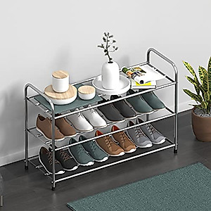 AISPUTIN 3 Tier Shoe Rack, Stainless Steel Shoe Racks for Closets, 9-11 Pairs Shoes Organizer, Boot and Sneaker Shelves for Entryway,25.59" W x 9.44" D x21.25 H. (65L x 24W x 54H cm)