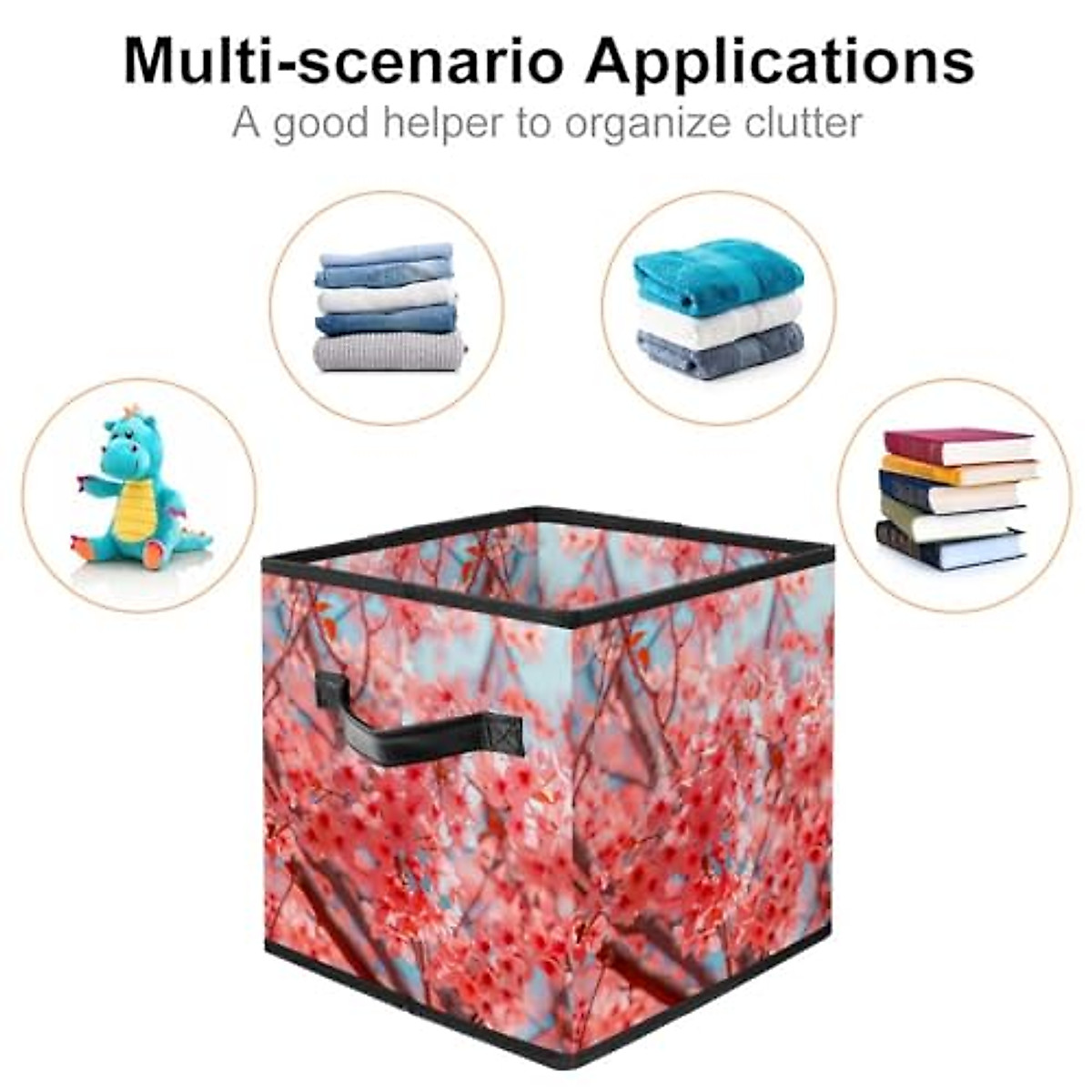 KQNZT Storage Cubes, Storage Baskets for Organizing, Fabric Storage Cubes Closet Organizer for Home, Cherry Blossom Pink Sakura Flower Spring, Foldable Storage Cubes