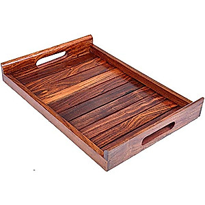 Wood Serving Trays for Dining Table, Wooden Serving Trays with Handles, Rustic Nesting Trays, Breakfast Tray, Coffee Table, Party Tray, Rectangular, Brown Wooden Tray, Table Decor.