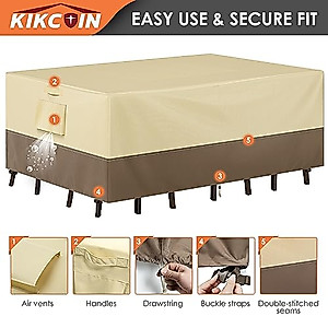 Patio Furniture Covers Waterproof Heavy Duty for Table and Chairs, Rectangular Outdoor Furniture Set Cover, Anti-Fade, Tear/Water Resistant Patio Furniture Set Covers, 110"L x 84"W x 28"H