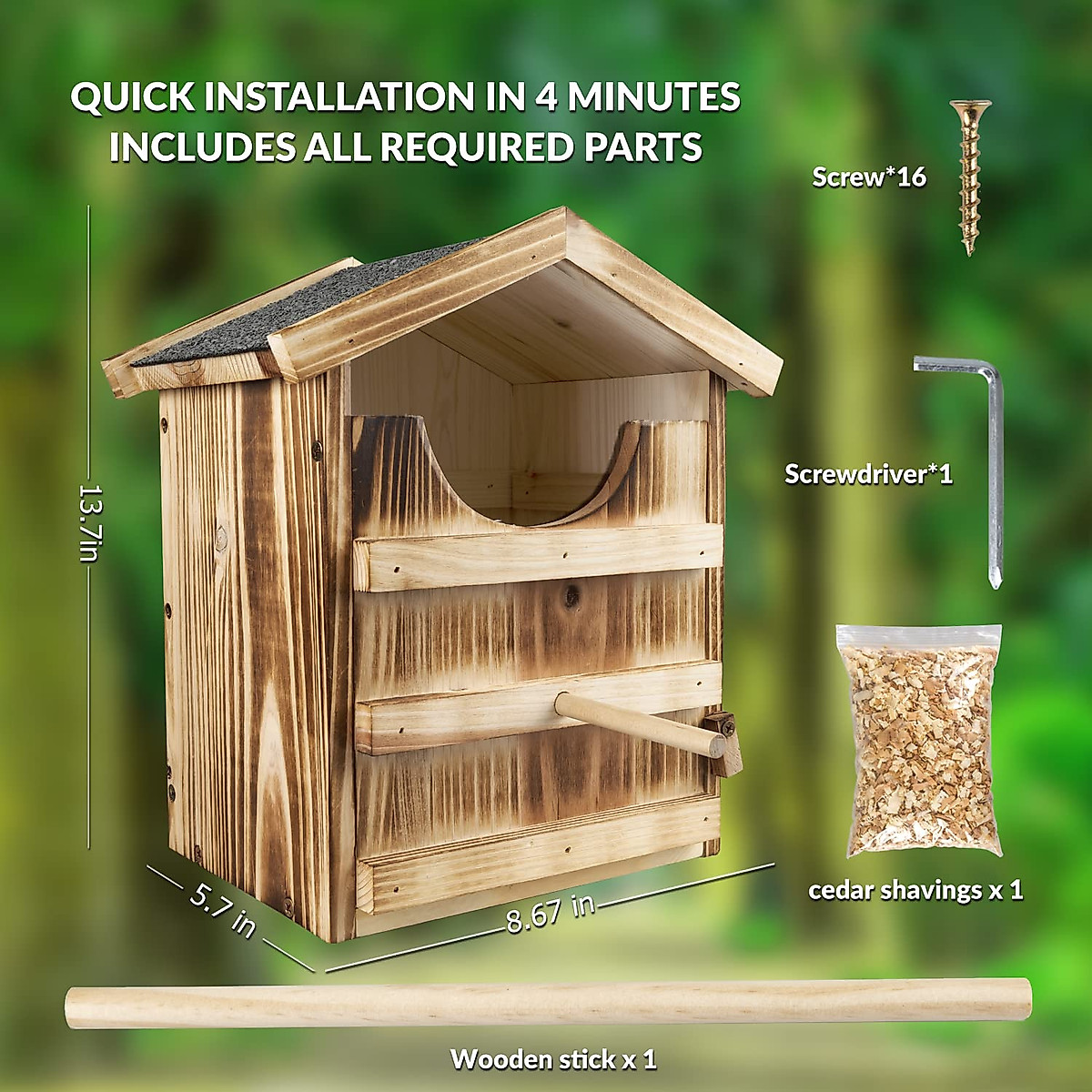 Owl House, Natural Wooden Owl Box Box for Outside Hanging, Owl Nesting Box for Outside, Kestrel Tree Bird House for Backyards