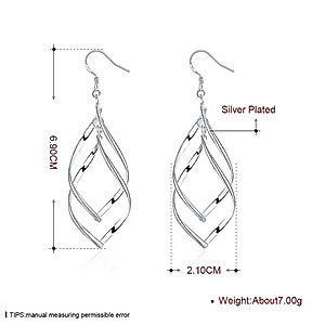 Sterling Silver Earrings dangle Hoops Elegant rotating Earring for Womens (Silver)