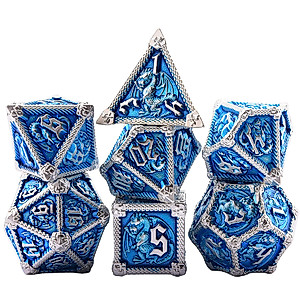 AUSTOR 7-Die Metal DND Dice Set Dungeons and Dragons Dice with Box Roll Playing Game Dice Polyhedral Dice D20 D12 D10 D% D8 D6 D4 Metal Dice for Pathfinder Warhammer MTG RPG Board Games