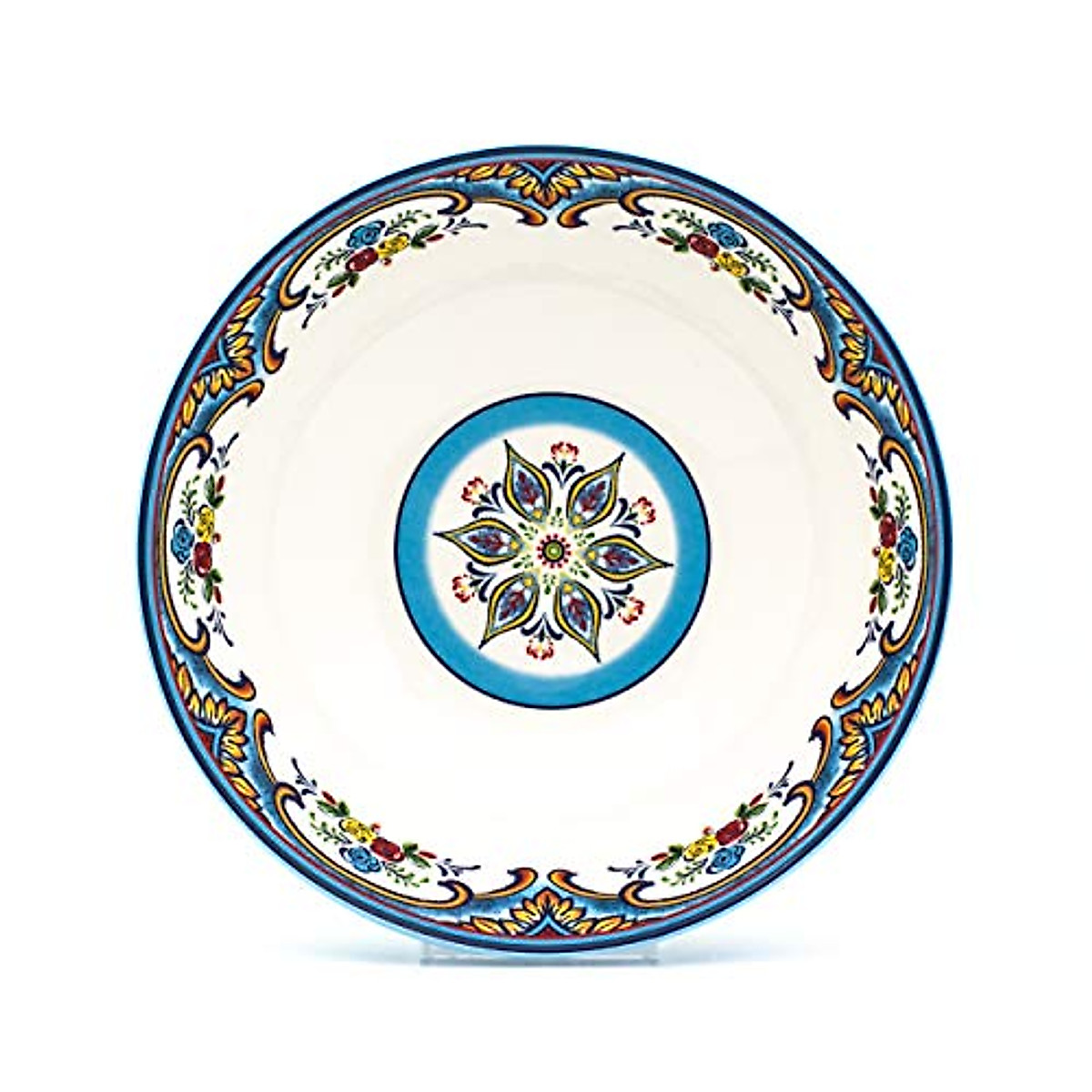 Euro Ceramica Zanzibar Collection Vibrant 12.75'' Ceramic Round Serving Bowl, Spanish Floral Design, Multicolor