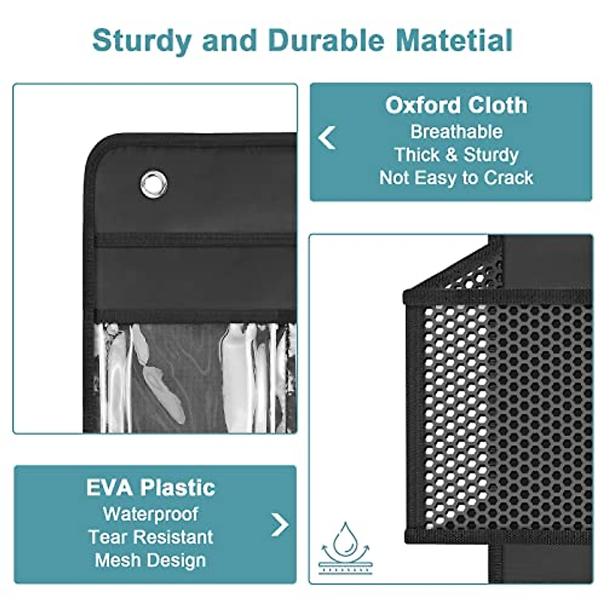 NPET Over Door Hanging Organizer Wall Mount Storage with Clear PVC Pocket, EVA Waterproof Mesh Pocket and Oxford Cloth Material for Closet Bedroom Nursery Dorm (33BK01, Black)