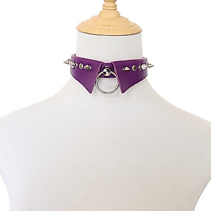 JNKET Punk PU Leather Collar Rivet Choker Gothic Necklace Adjustable Size (02-Purple)
