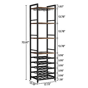LITTLE TREE Wine Rack Freestanding Floor, 9 Tier Wine Bar Cabinet for Liquor and Glasses Storage, Wine Bottle Holder Shelf for Home Kitchen Dining Room, Rustic Brown (20 Bottle)