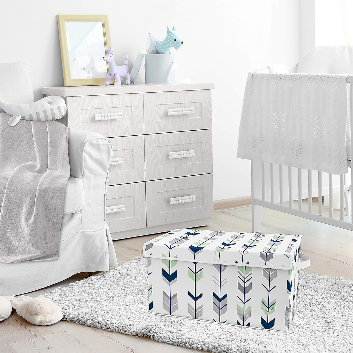 Sweet Jojo Designs Navy Blue, Mint and Grey Woodland Arrow Unisex Boy or Girl Baby Nursery or Kids Room Small Fabric Toy Bin Storage Box Chest for Woodsy Collection