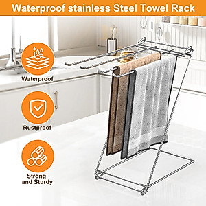 Kitchen Towel Holder Stand, 4-Arm Dish Towel Holder Countertop Hand Towel Holder for Bathroom, Free Standing Hand Towel Stand Washcloth Dish Cloth Drying Rack, Z-Shaped Folding Hanging Towel Bar Stand