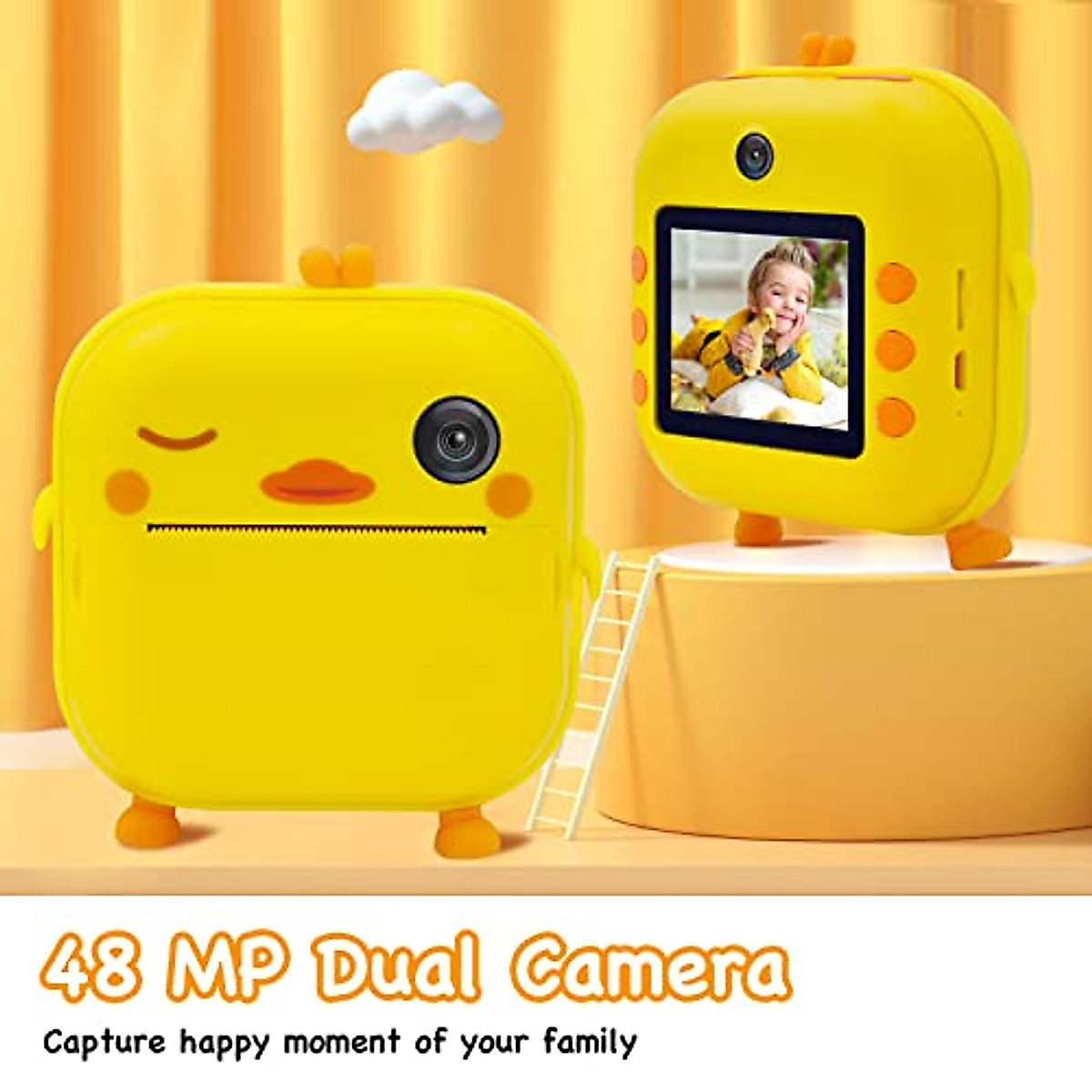 Instant Print Camera for Kids,Zero Ink Kids Camera with Print Paper,Selfie Video Digital Camera with HD 1080P 2.4 Inch Screen 3-14 Years Old Children Toy Learning Camera for Birthday,Chistmas-Yellow