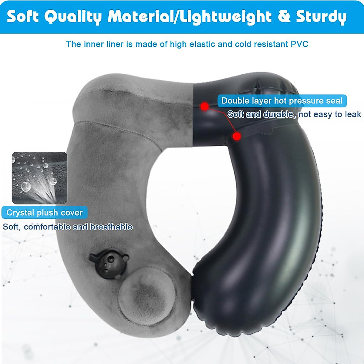 2 Pack Inflatable Travel Neck Pillow with Compact Bag and Washable Cover for Sleeping Airplane Soft Velvet Pillow for Long Flight Neck Cushion for Head Support Car Home Office