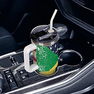 U.S. And Congo Retro Flag Insulated Tumblers with Handle Stainless Steel Coffee Mug Funny Travel Cup with Lid Straw 40oz