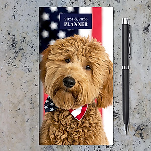 TF PUBLISHING 2024-2025 USA Doodle Dog 2-Year Small Monthly Pocket Planner | 2-Page Large Calendar Grid and Lined Notes Section in Back | Monthly Day Planner for Purse | 3.5" x 6.5"