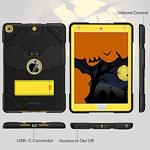 YIMIKOL Kids Case for iPad 9th Generation/iPad 8th Generation/iPad 7th Generation, iPad 10.2 inch Case 2021/2020/2019, Heavy Duty Shockproof Rugged Protective 10.2" Cover for Boys Girls (Black+Gold)