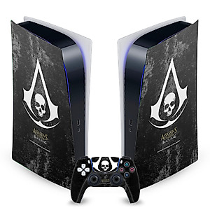 Head Case Designs Officially Licensed Assassin's Creed Grunge Black Flag Logos Vinyl Faceplate Gaming Skin Decal Compatible With Sony PlayStation 5 PS5 Digital Edition Console and DualSense Controller