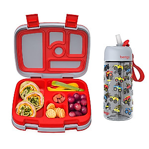 Bentgo Kids Prints Lunch Box Kids Water Bottle - New & Improved 2023 (Trucks)