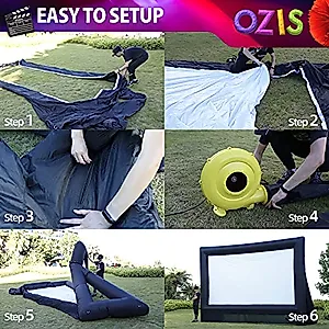 OZIS 25Ft Inflatable Outdoor and Indoor Movie Projector Screen - Blow up Mega Cinema Theater Projector Screen with 450W Blower - Supports Front and Rear Projection - for Backyard Party Barbecue Travel