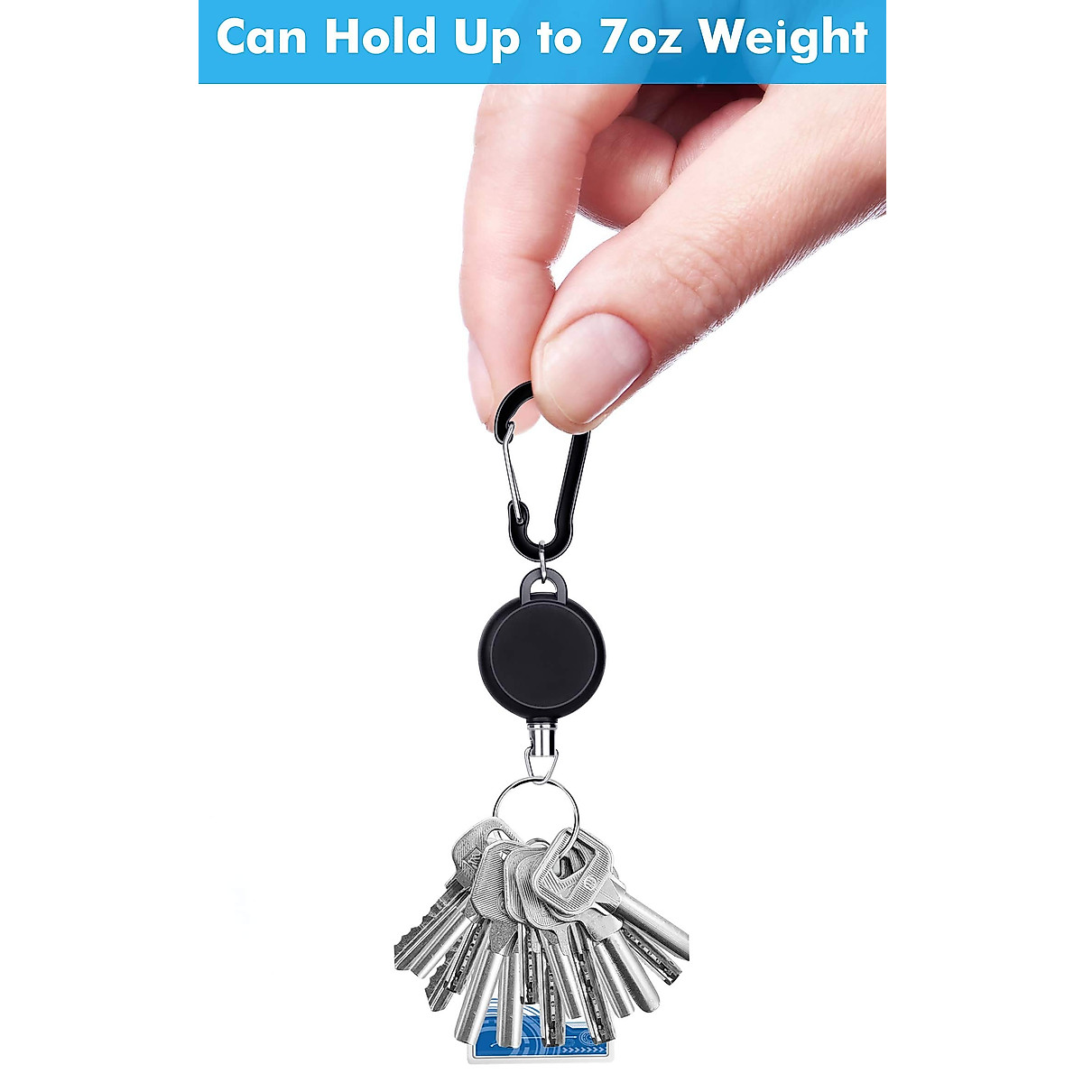 Selizo 5 Pcs Retractable Keychain Retractable Badge Holder Reel Clip ID Badge Holder with Steel Wire Rope, Black