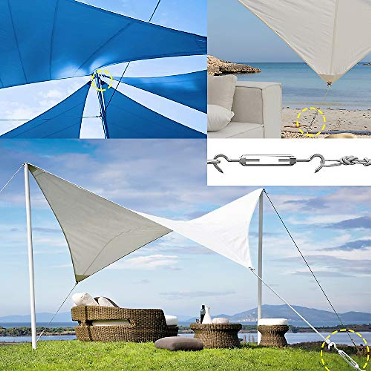 Sun Shade Sail Hardware Kit 5 Inch for Triangle Rectangle Outdoor Sun Shade Sails Installation in Patio Lawn and Garden, Anti-Rust Stainless Steel Sail Shade Hardware Kit of Heavy Duty (40Pcs)