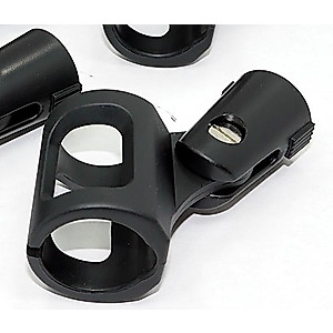 Microphone Clips, (5 Pack) Super Heavy Duty TOUR Grade Thick Wall Plastic Clips (5 PACK) Brass Threads for Stand Mount fits standard dynamic hand held microphone