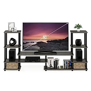 FURINNO Turn-N-Tube Grand Entertainment Center, French Oak Grey/Black