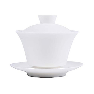 Moyishi Chinese Gaiwan Traditional Tea Cup Comprised of Cup, Saucer and Lid Sancai wan (White)